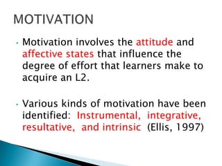 Individual learner differences and l2 acquisition | PPTX
