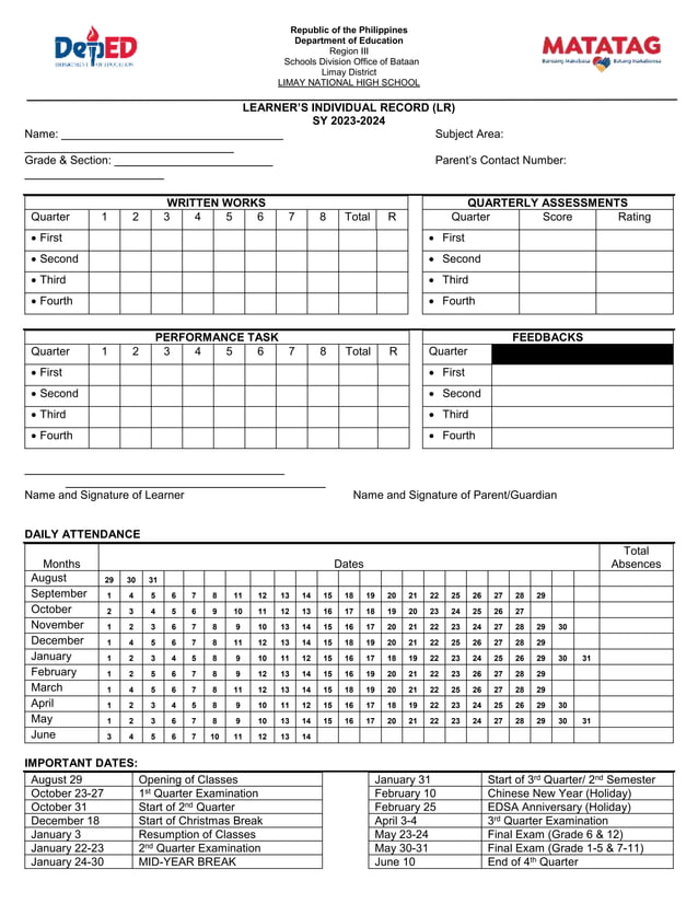 Individual Learner's Record (LR).docx | Educational Assessment | Education