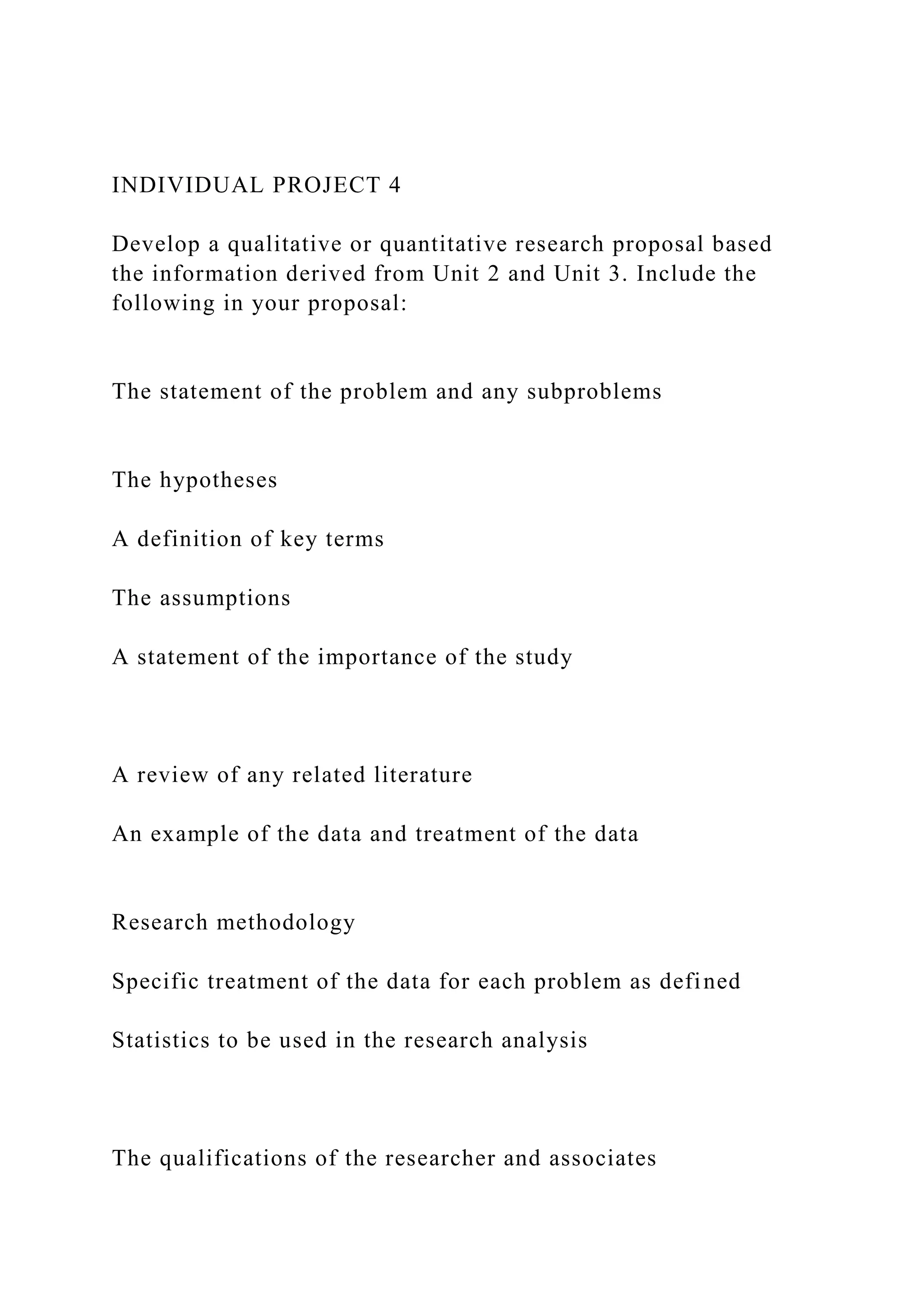 INDIVIDUAL PROJECT 4Develop a qualitative or quantitative rese.docx