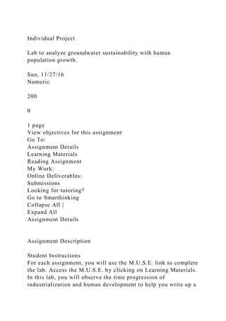 Individual ProjectLab to analyze groundwater sustainability with.docx | Homework and Study ...