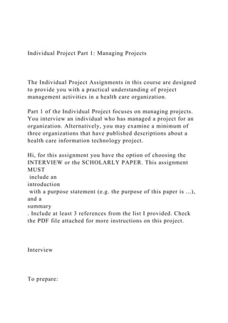 Individual Project Part 1 Managing ProjectsThe Individu.docx