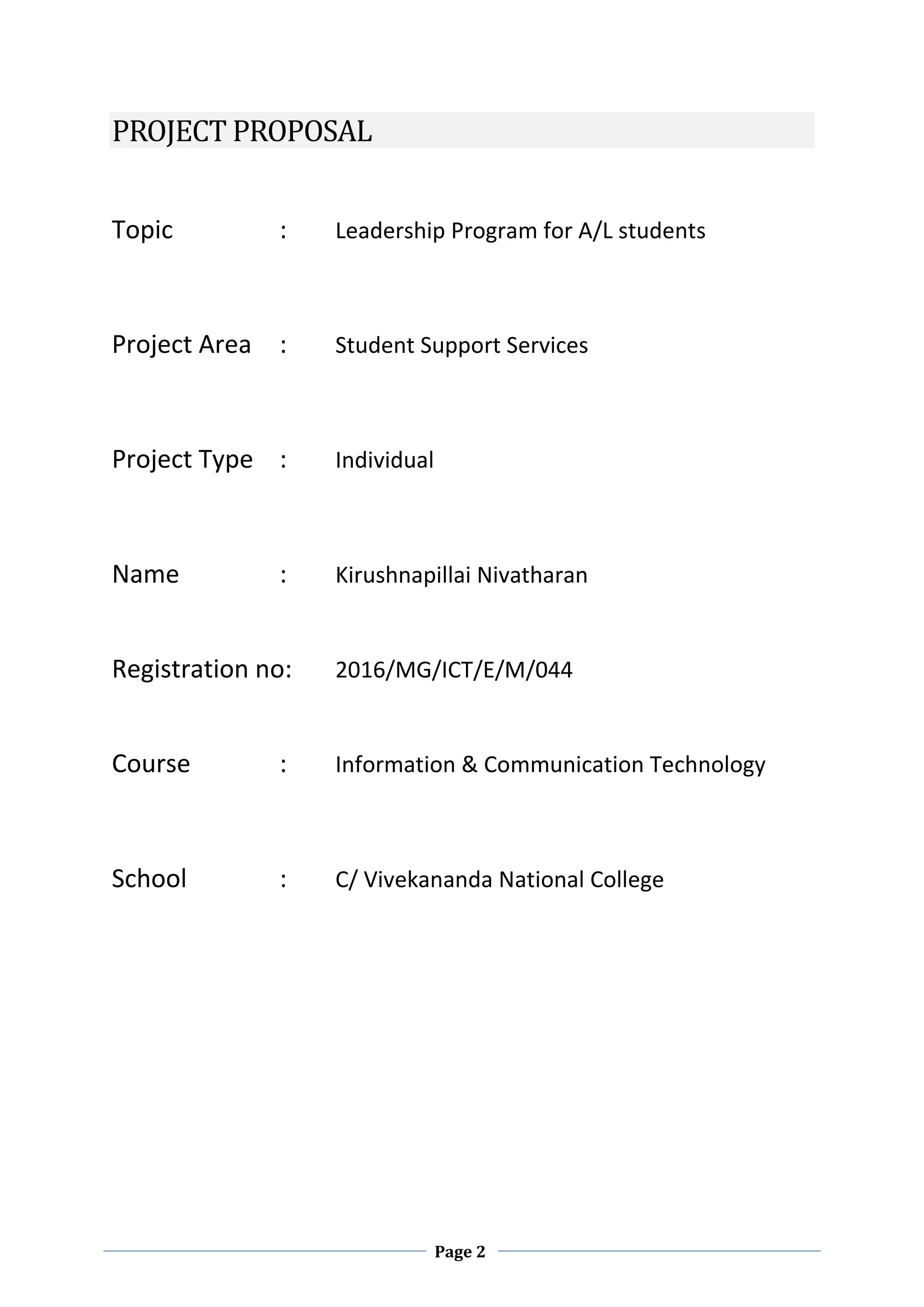 Leadership Program | Project Proposal | PDF
