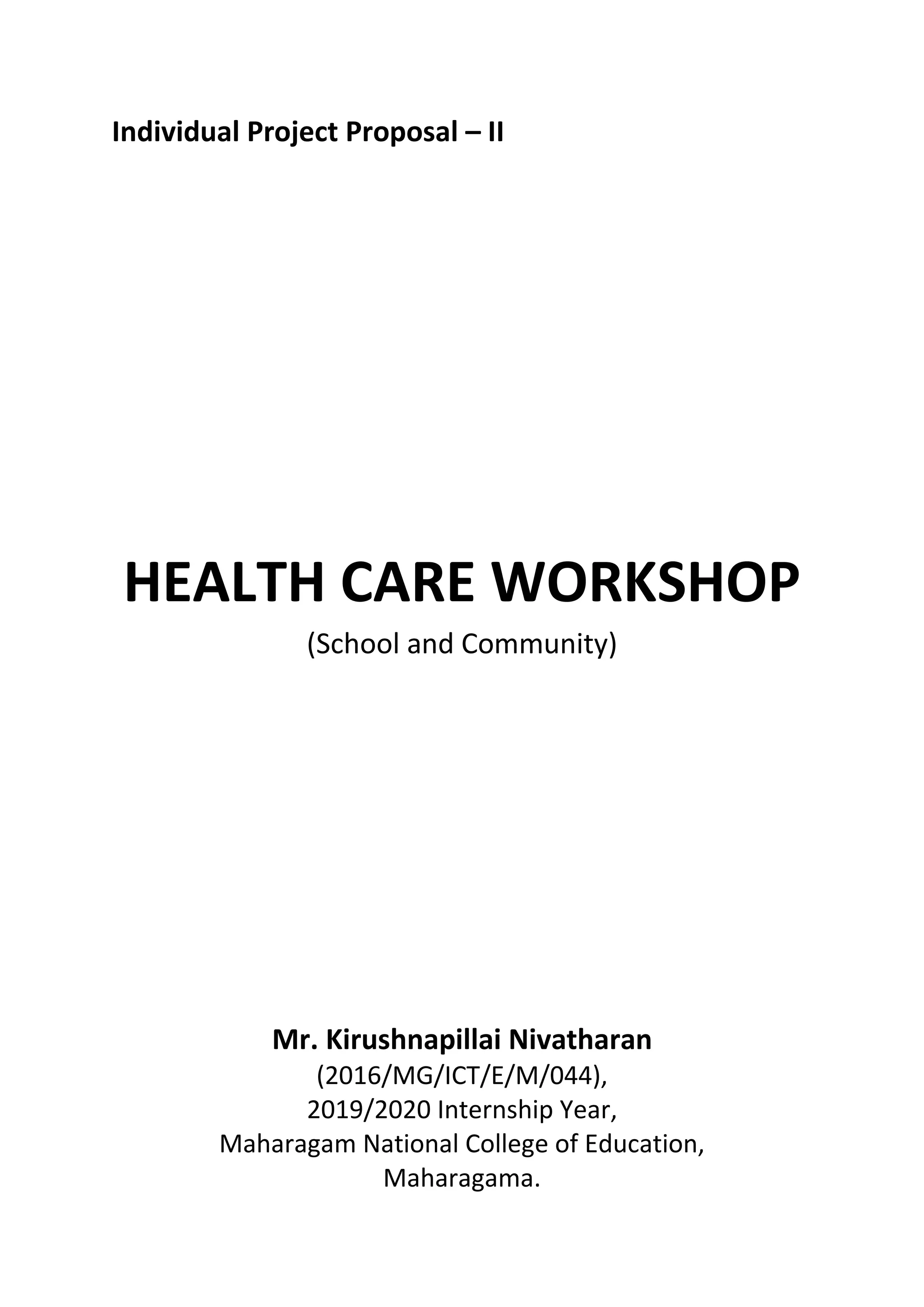 Health care workshop | Individual project proposal | PDF
