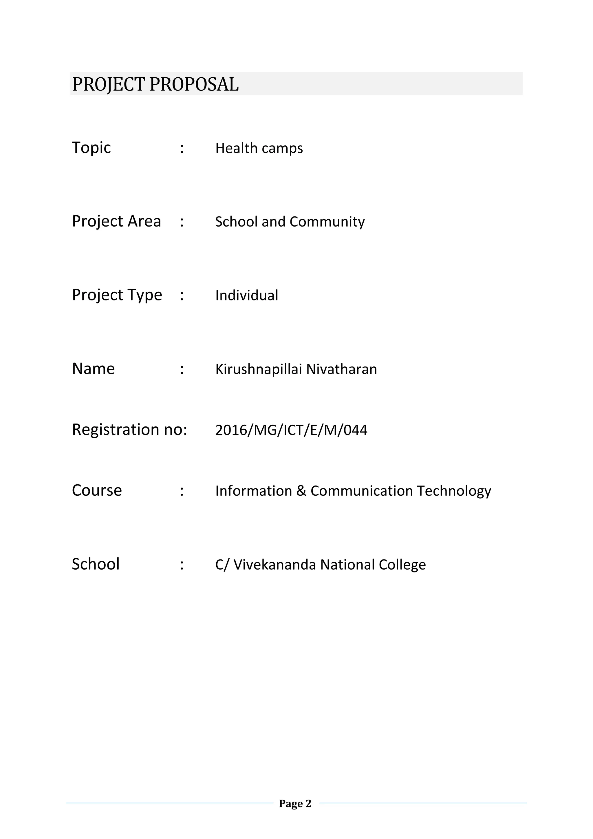 Health care workshop | Individual project proposal | PDF