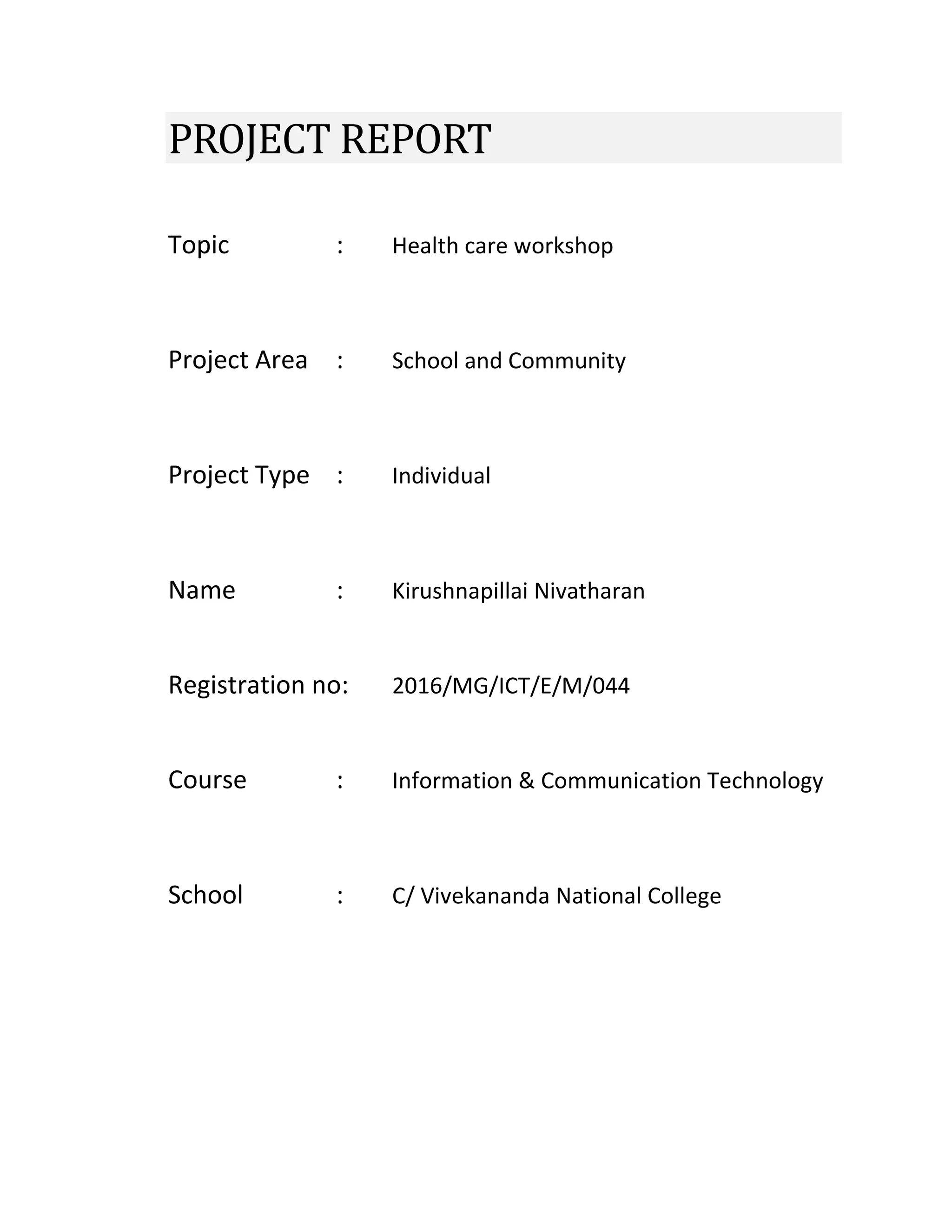 Health care workshop | Individual project report | PDF