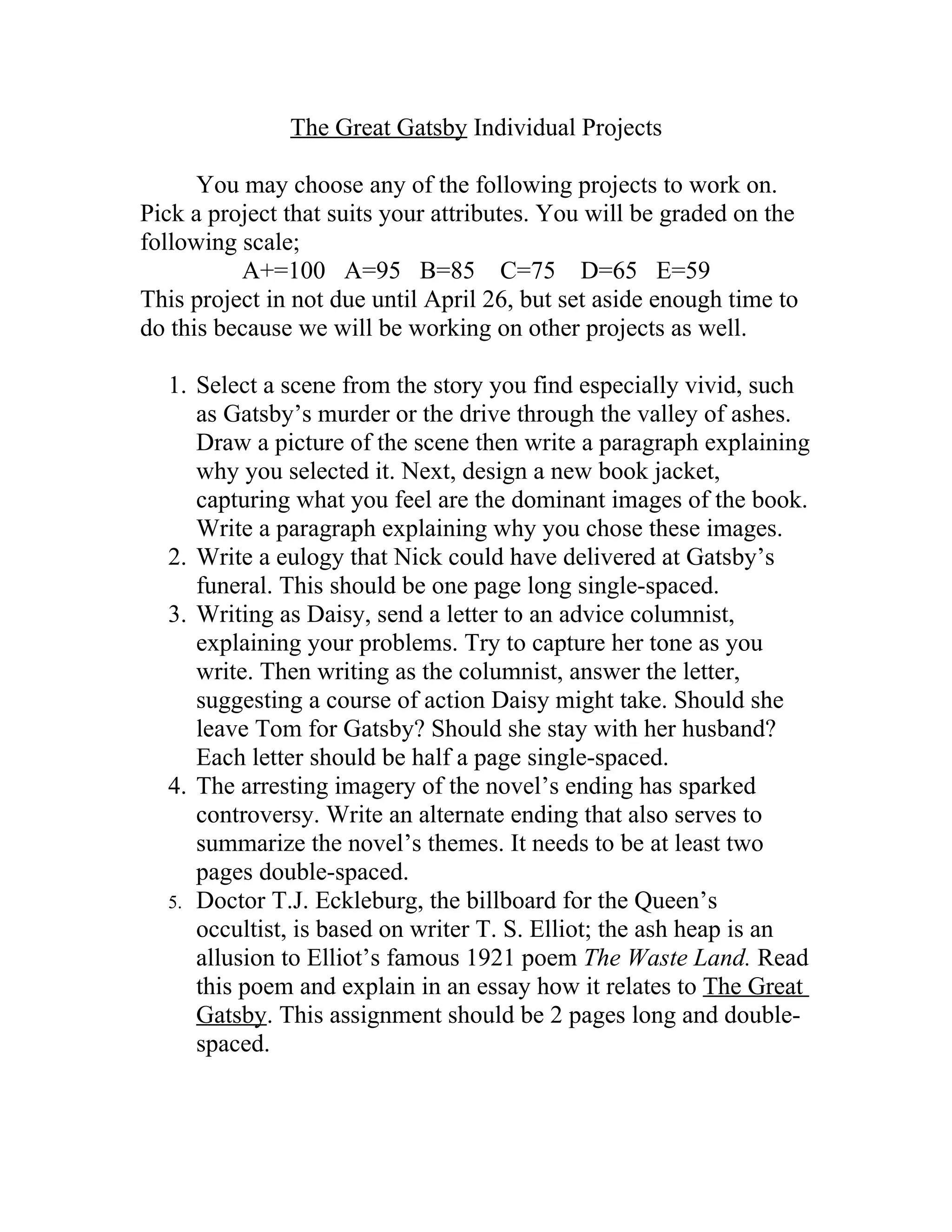 Gatsby Individual Projects | DOC | Poetry | Books and Literature