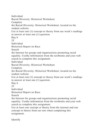 IndividualRacial Diversity Historical WorksheetComplete the R.docx