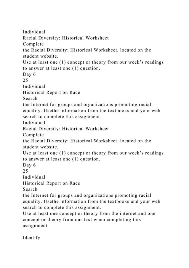 IndividualRacial Diversity Historical WorksheetComplete the R.docx