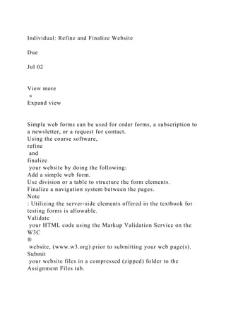 Individual Refine and Finalize WebsiteDueJul 02View m.docx