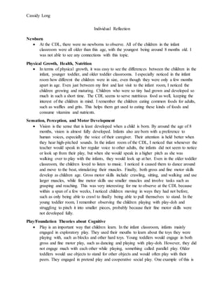 Infant Development Reflection | DOCX