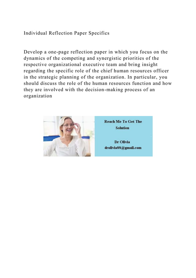 Individual Reflection Paper SpecificsDevelop a one-page reflec.docx