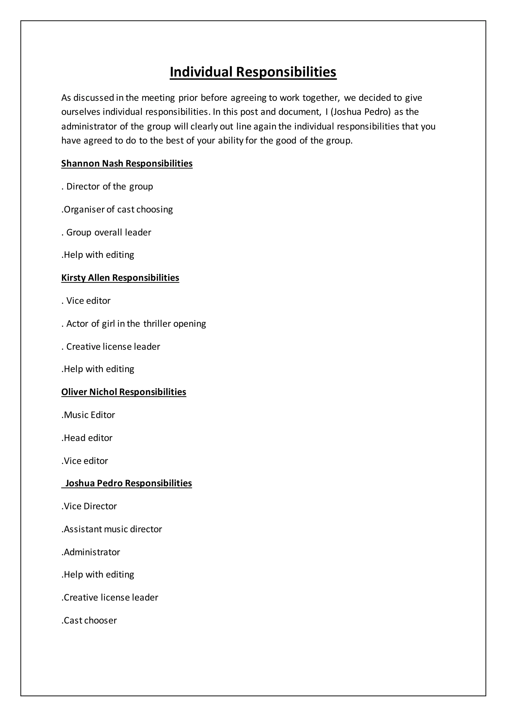 Individual responsibilities media | PDF