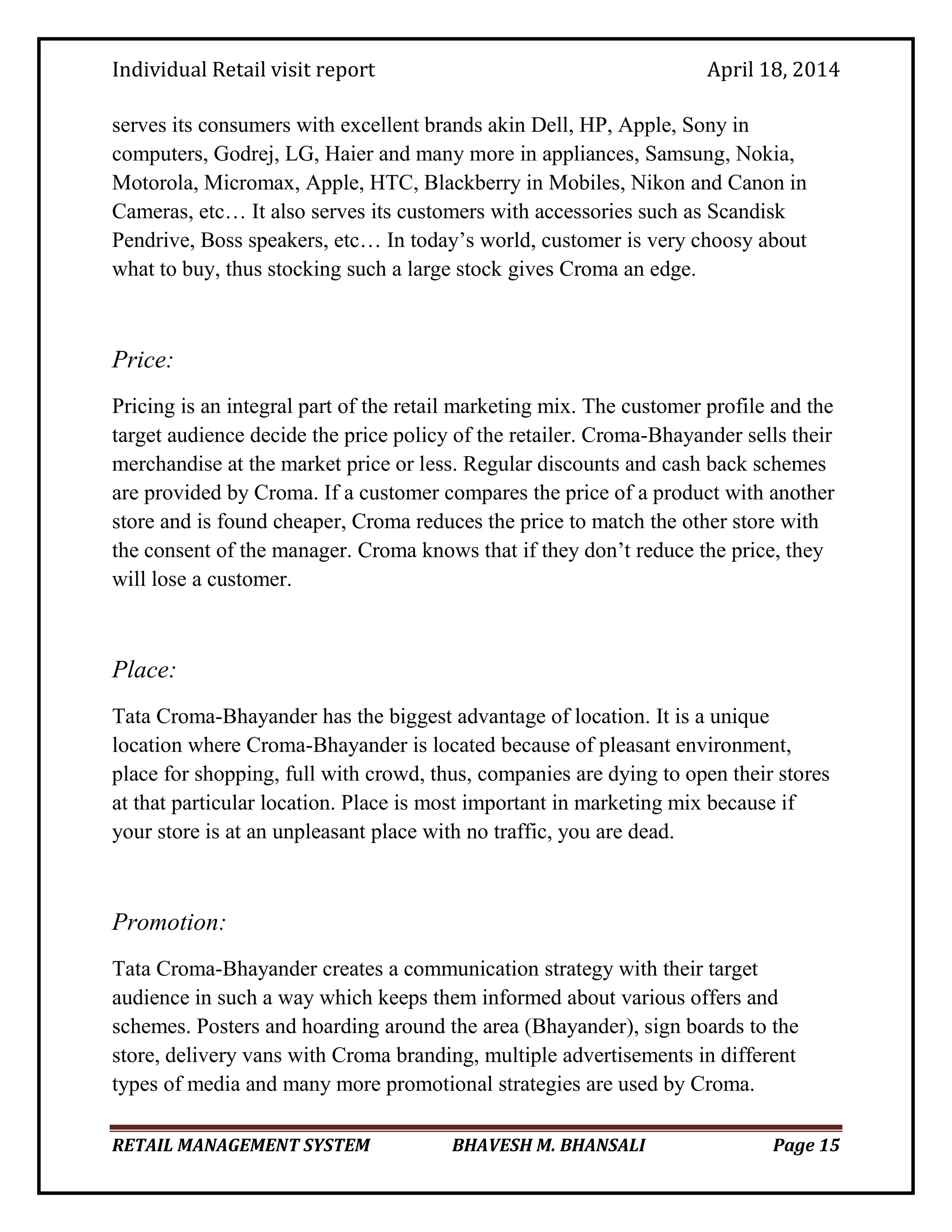 Tata Croma- Bhayander (MUMBAI) Retail Visit Report | PDF