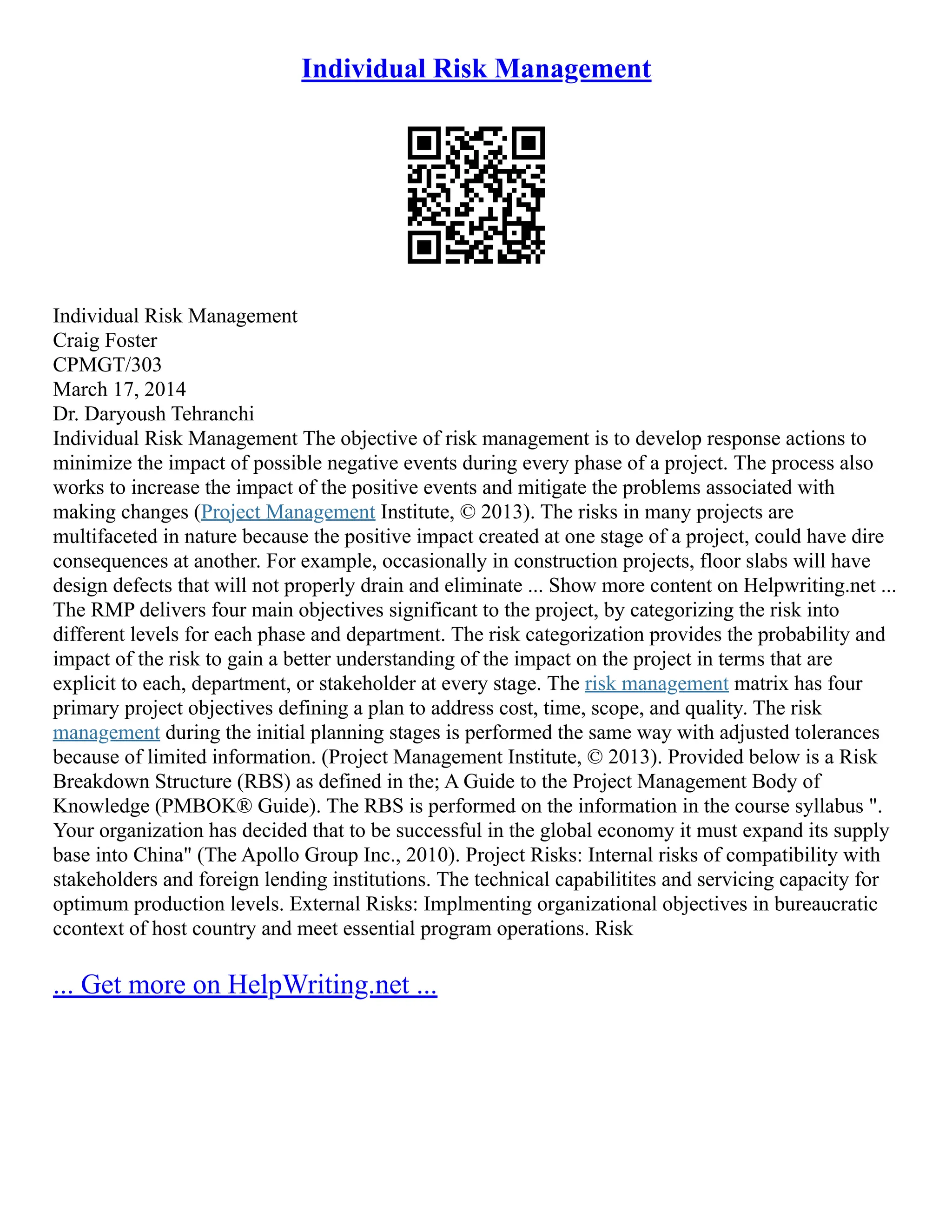 Individual Risk Management | PDF