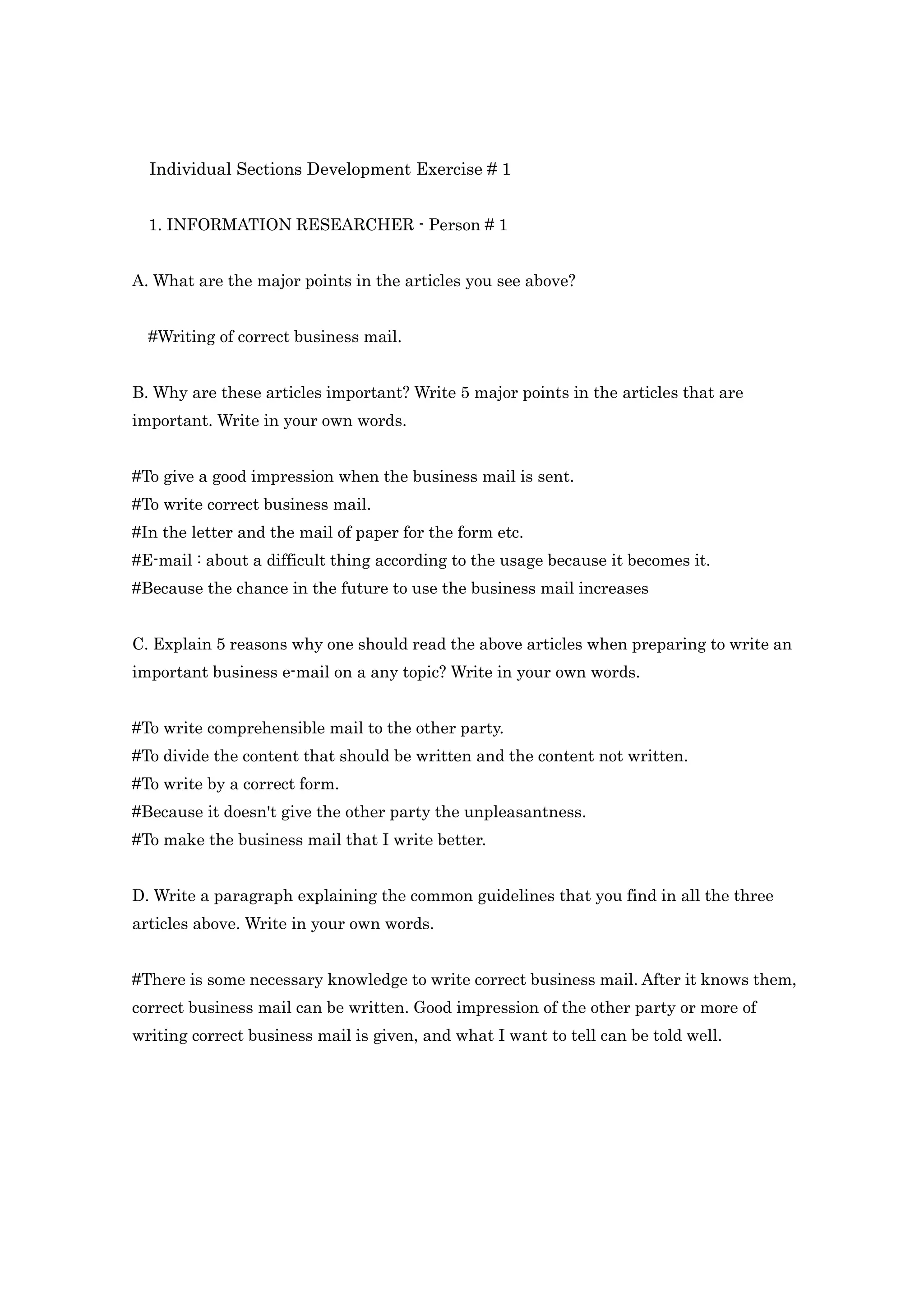 Individual sections development exercise #1 | PDF | Email | Internet