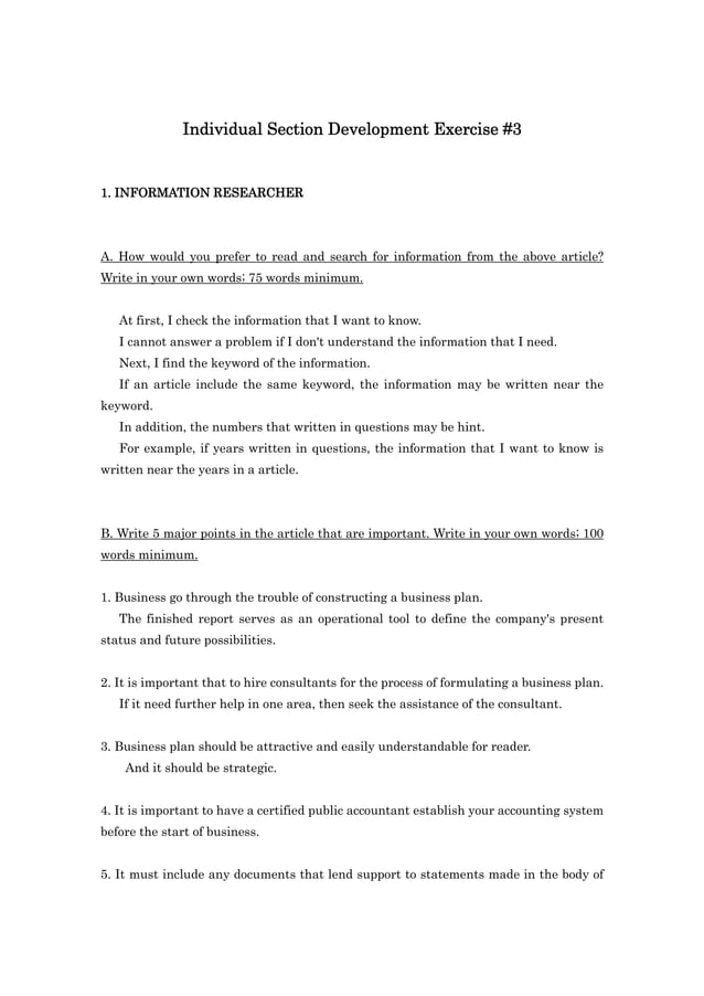 Individual sections development_exercise__3 | PDF