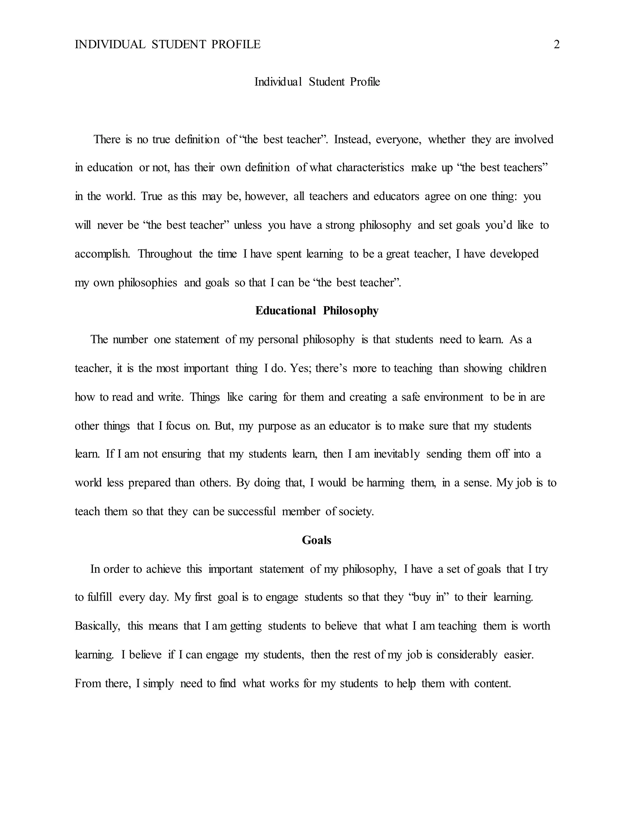 Individual Student Profile | PDF