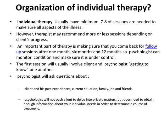 Individual therapy - Ms. Ritika Soni | PPTX | Mental Health | Diseases ...