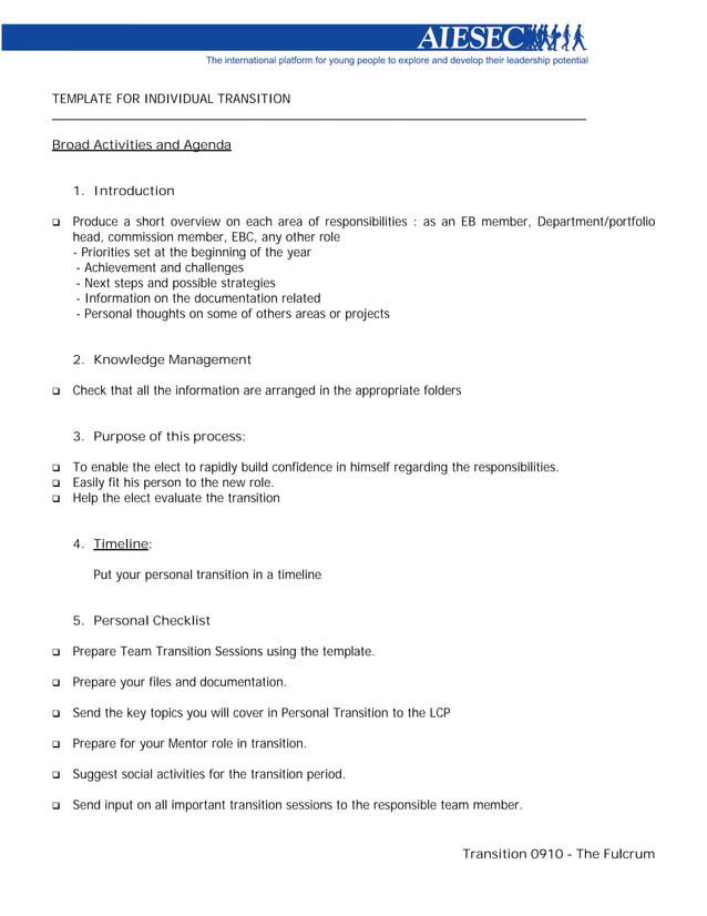 Individual Transition Guideline | PDF