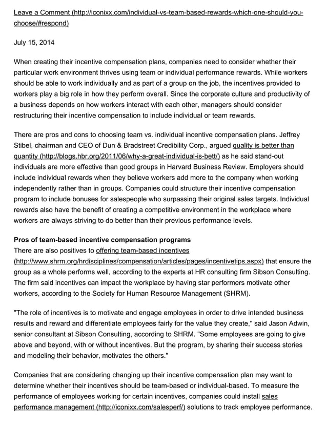 Individual vs team rewards | PDF | Human Resources | Business