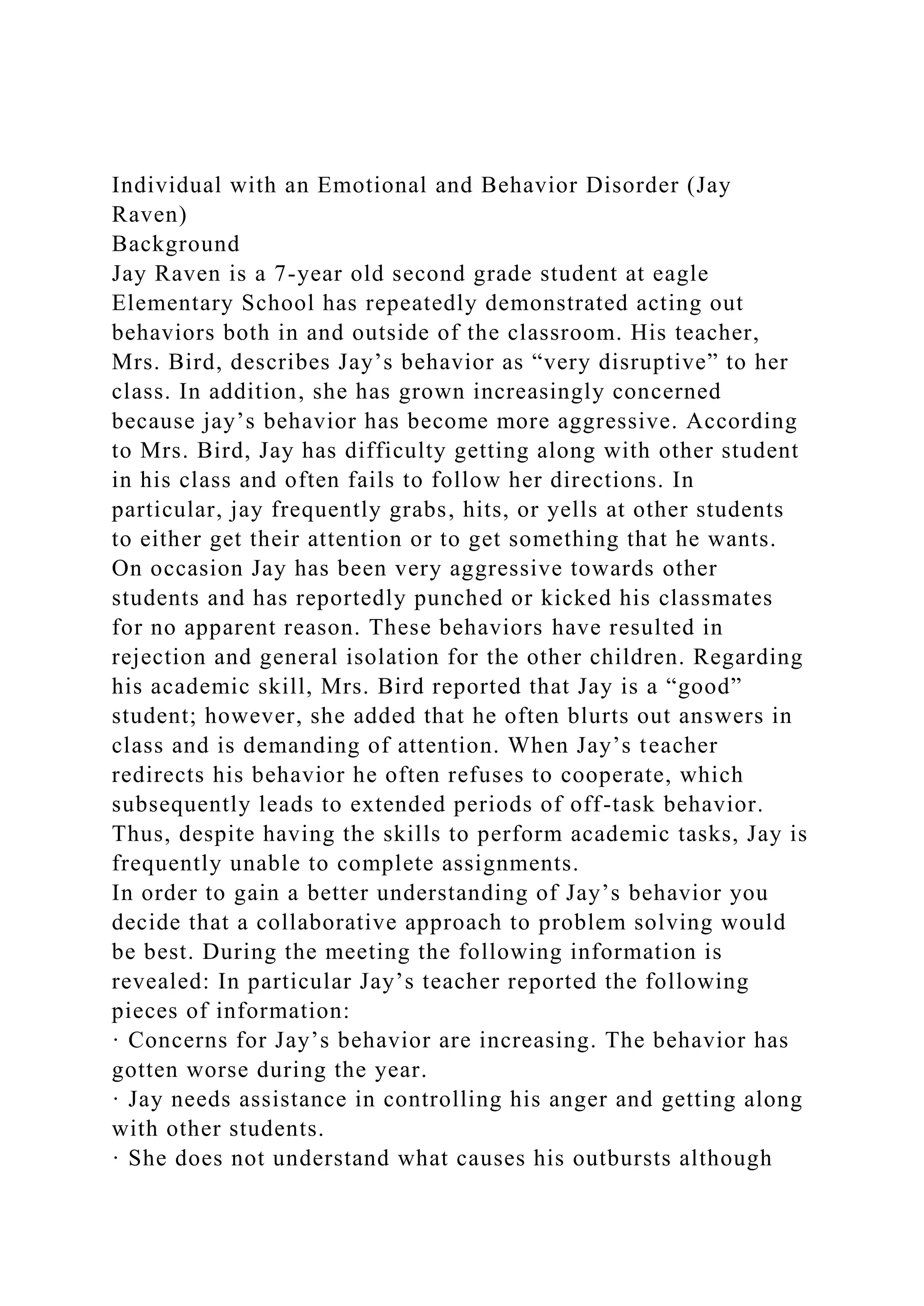 Individual with an Emotional and Behavior Disorder (Jay Raven)Ba.docx