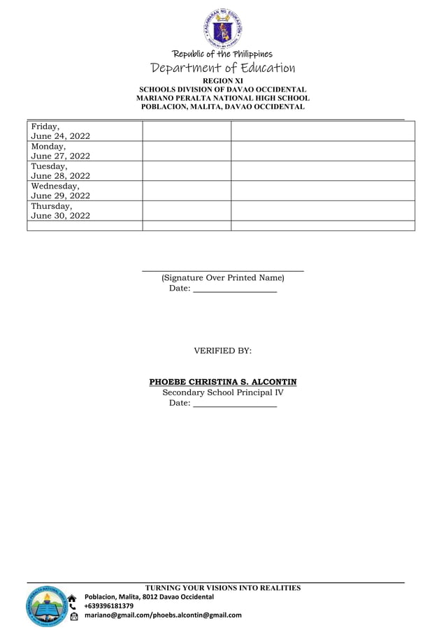 Individual Workweek Accomplishment Report.docx | Secondary Education ...