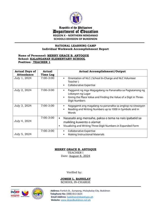 Individual Workweek Accomplishment Report - antoque.docx