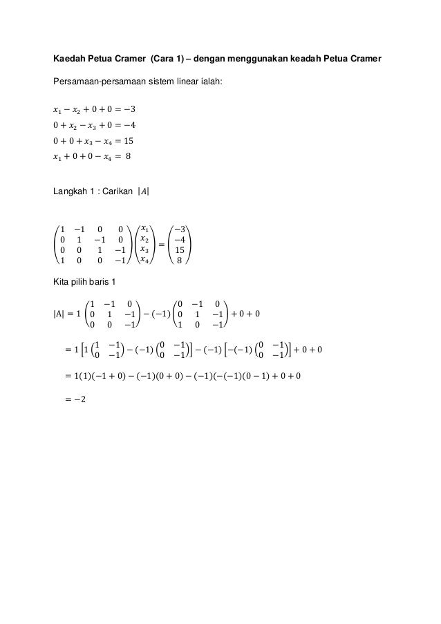 Sistem Persamaan Linear Cramer