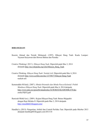 Individu (nilai ketaatan & penderhakaan hikayat hang tuah) | DOCX