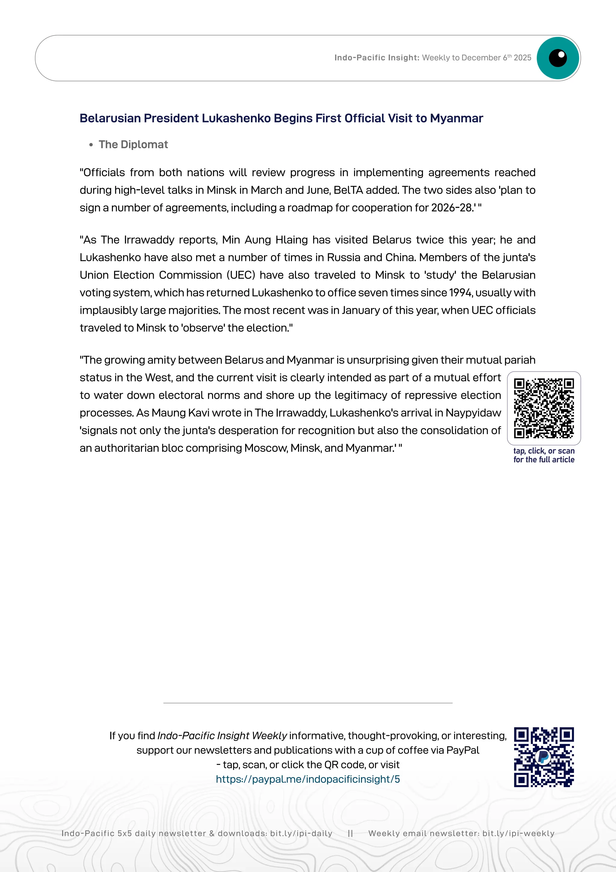 Indo-Pacific Insight Weekly to December 6th 2025 | PDF