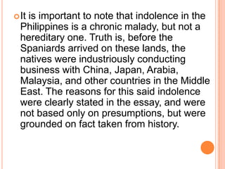 The Indolence of the filipinos chpter 2 | PPTX