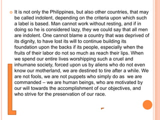 The Indolence of the filipinos chpter 2 | PPTX