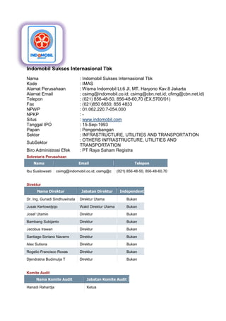 Indomobil finance dan indomobil sukses internasional tbk | PDF