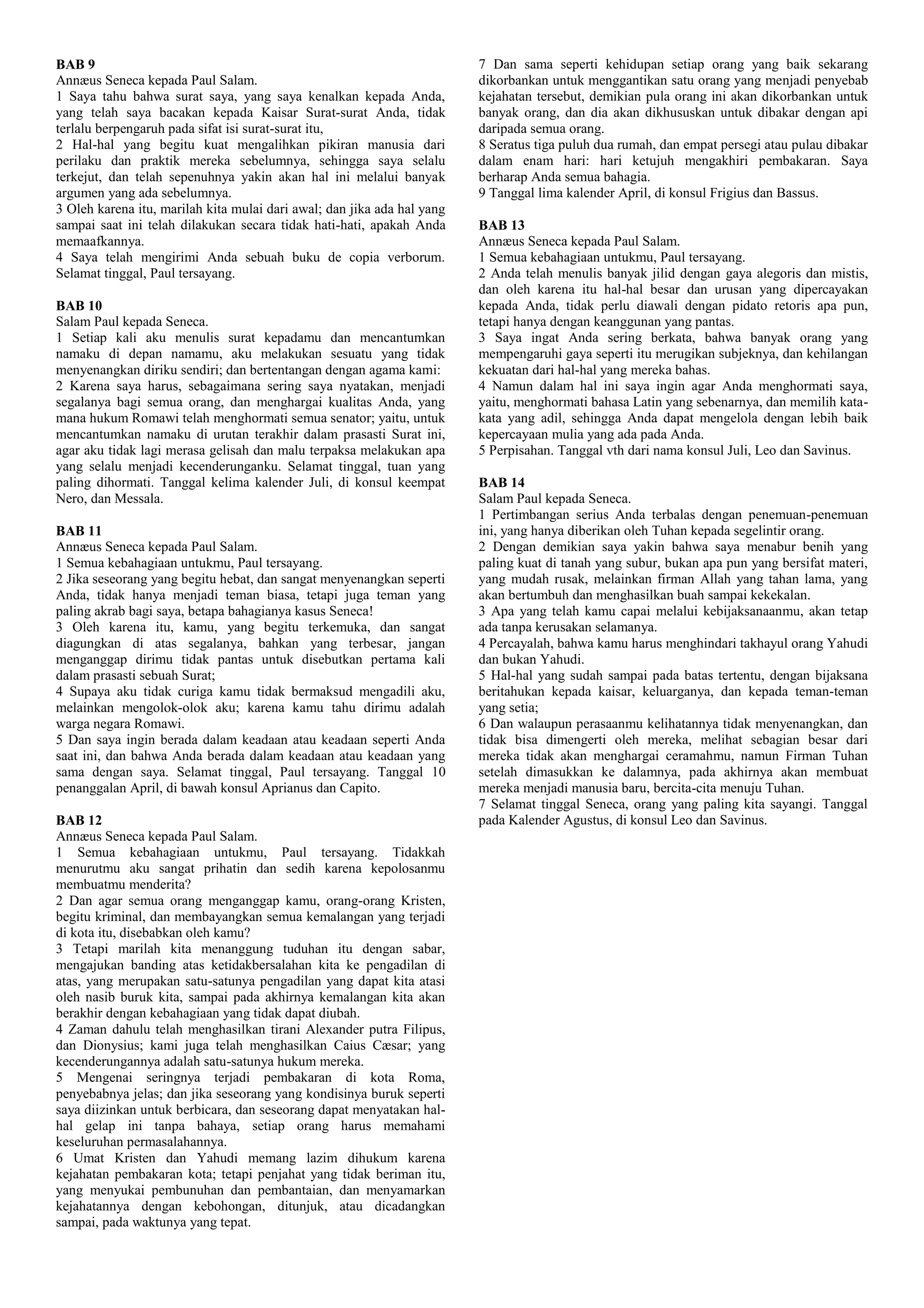 Indonesian - The Epistles of Paul the Apostle to Seneca, with Seneca's ...