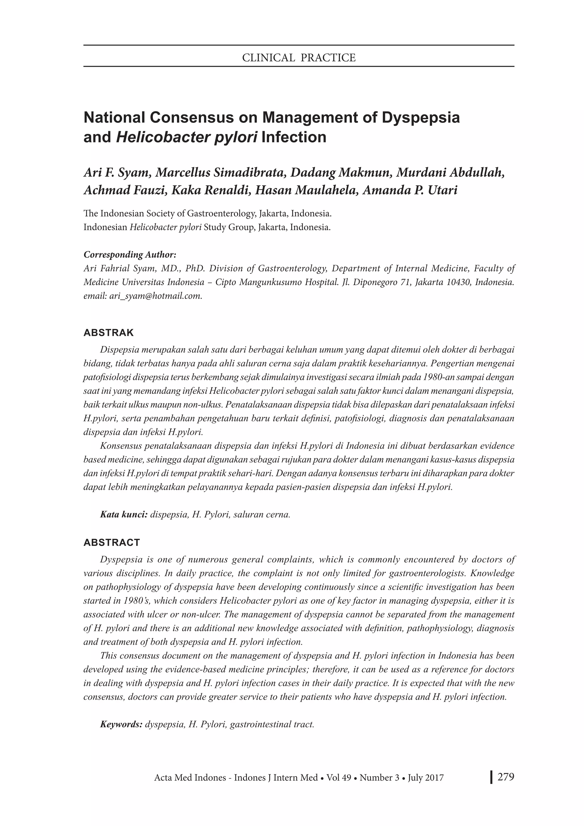 Indonesian national consensus of dyspepsia | PDF