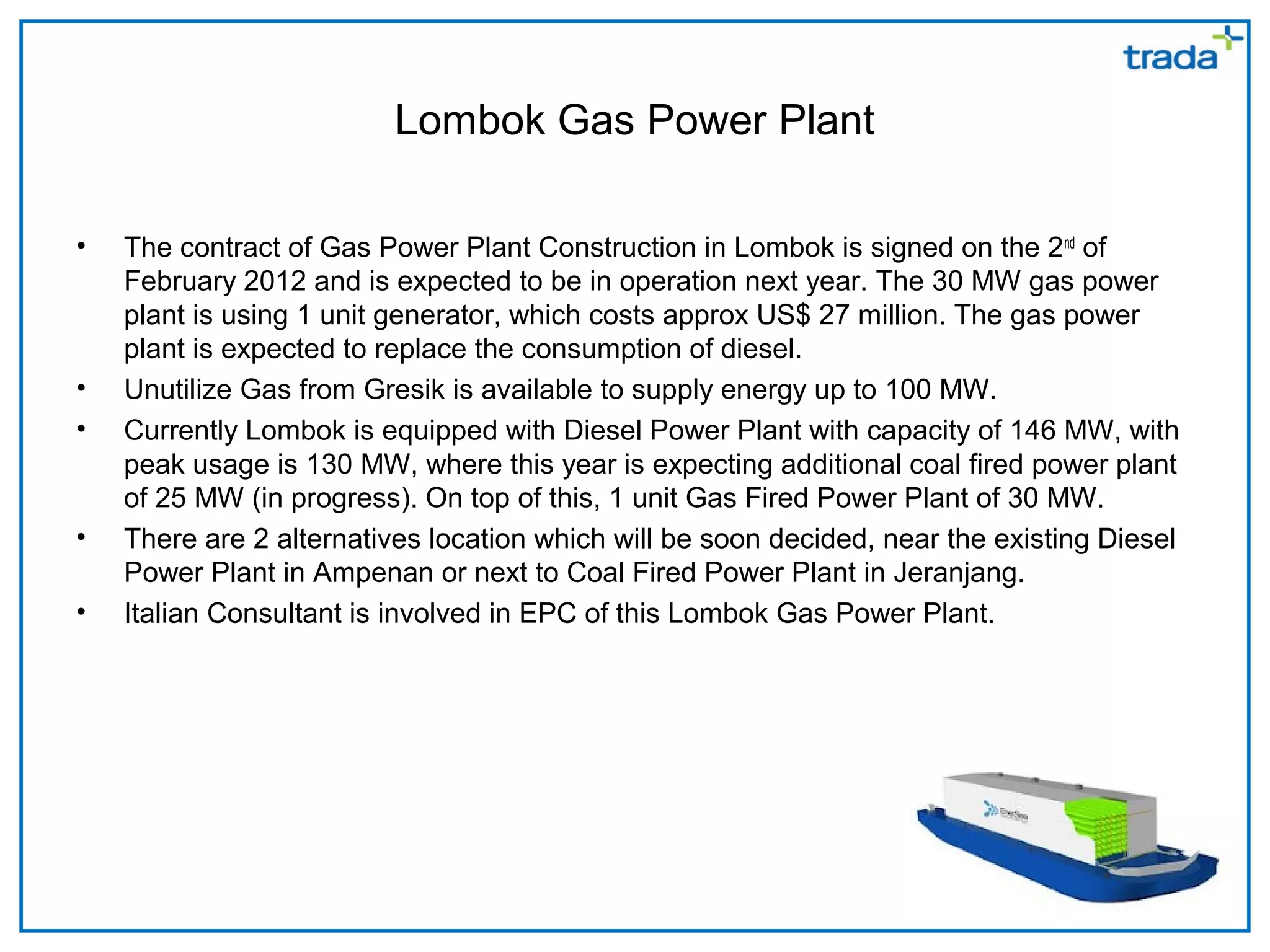 Indonesia power plant on gas supply to lombok gas fired power plant ...