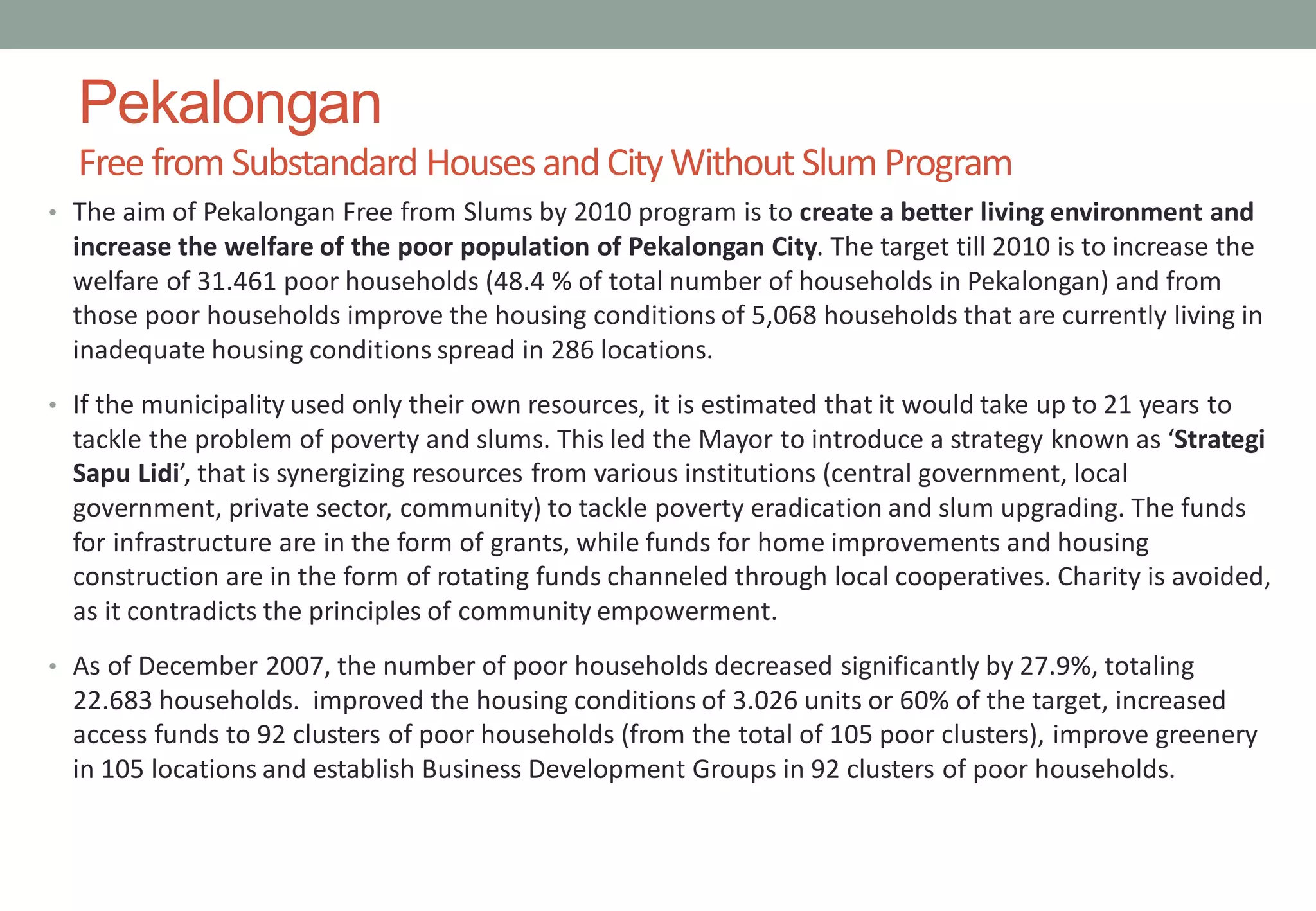 Indonesia REPORT: Slum Upgrading POLICIES AND PROGRAMS | PDF ...