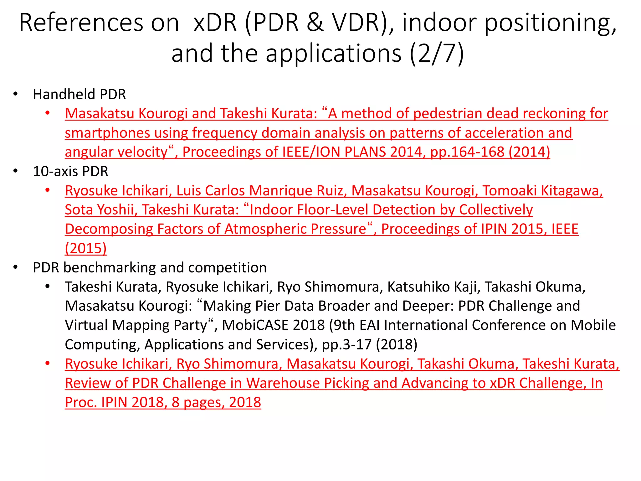 Indoor Positioning Technology Map and xDR (PDR & VDR) History in AIST ...