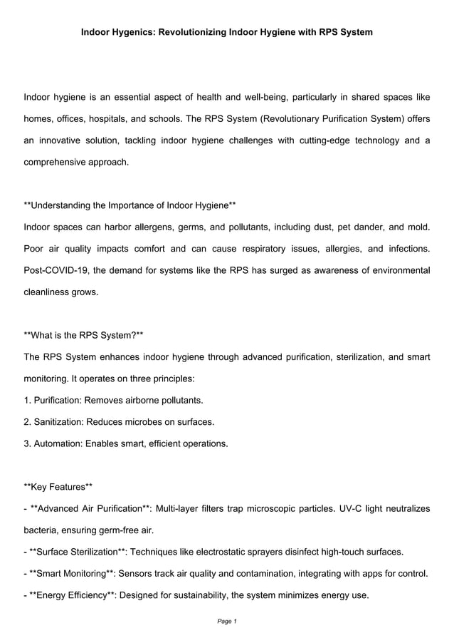RPS System: Revolutionizing Indoor Hygiene | PDF
