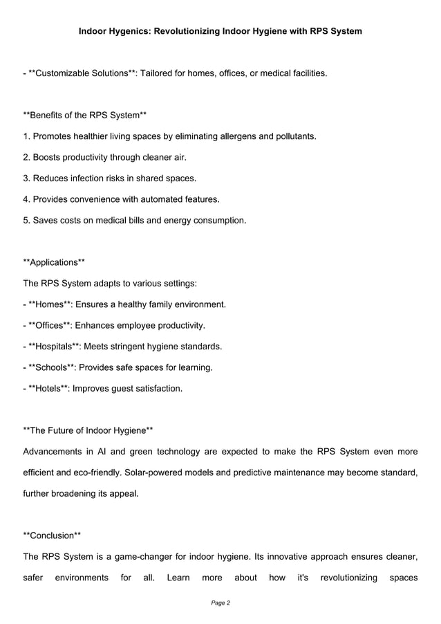 RPS System: Revolutionizing Indoor Hygiene | PDF