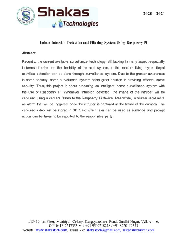 Indoor intrusion detection and filtering system using raspberry pi | DOCX