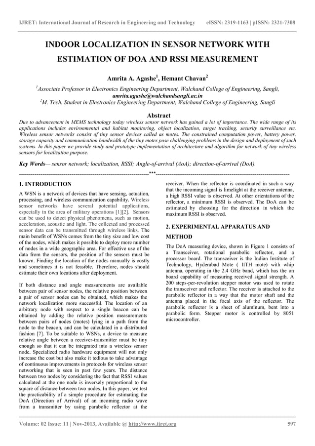 Indoor Localization In Sensor Network With Pdf Computer Networking Computing