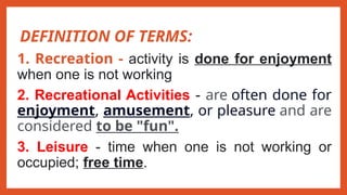 Indoor Recreational Activities.pptx lesson for grade 8 | PPTX