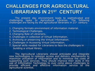 Challenges for Agri. Librarians | PPT