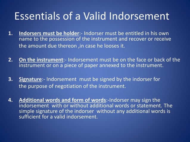 Indorsement | PPTX | Law
