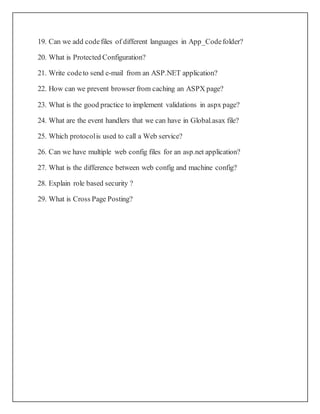 Indows soft solutions technical interview questions for 1 year experience in dotnet | PDF