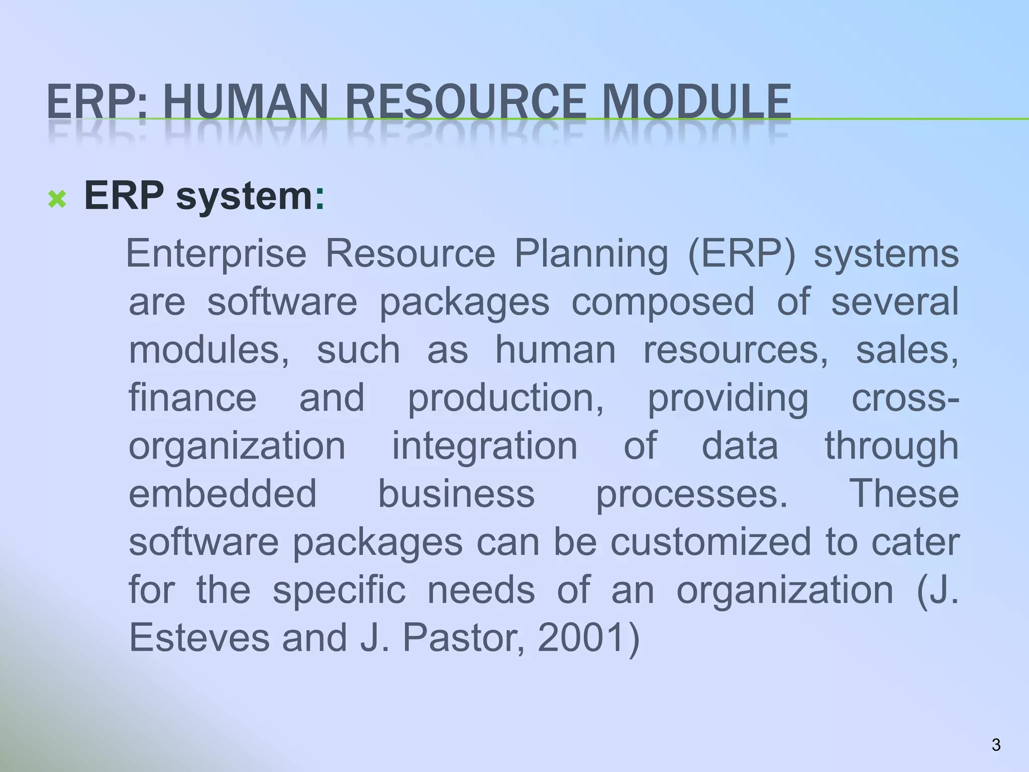 Enterprise Resource Planning; Human Resource Module | PPTX