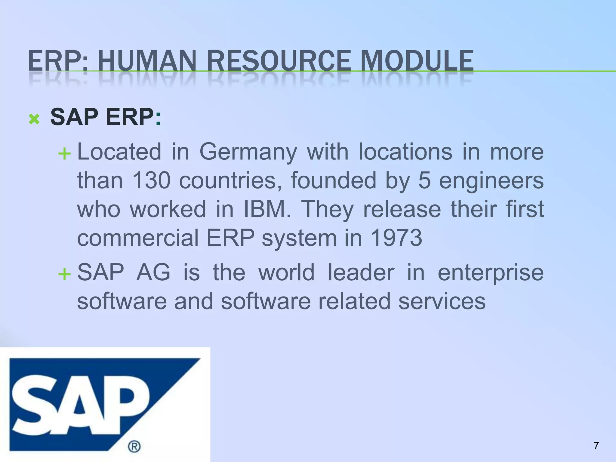 Enterprise Resource Planning; Human Resource Module | PPTX