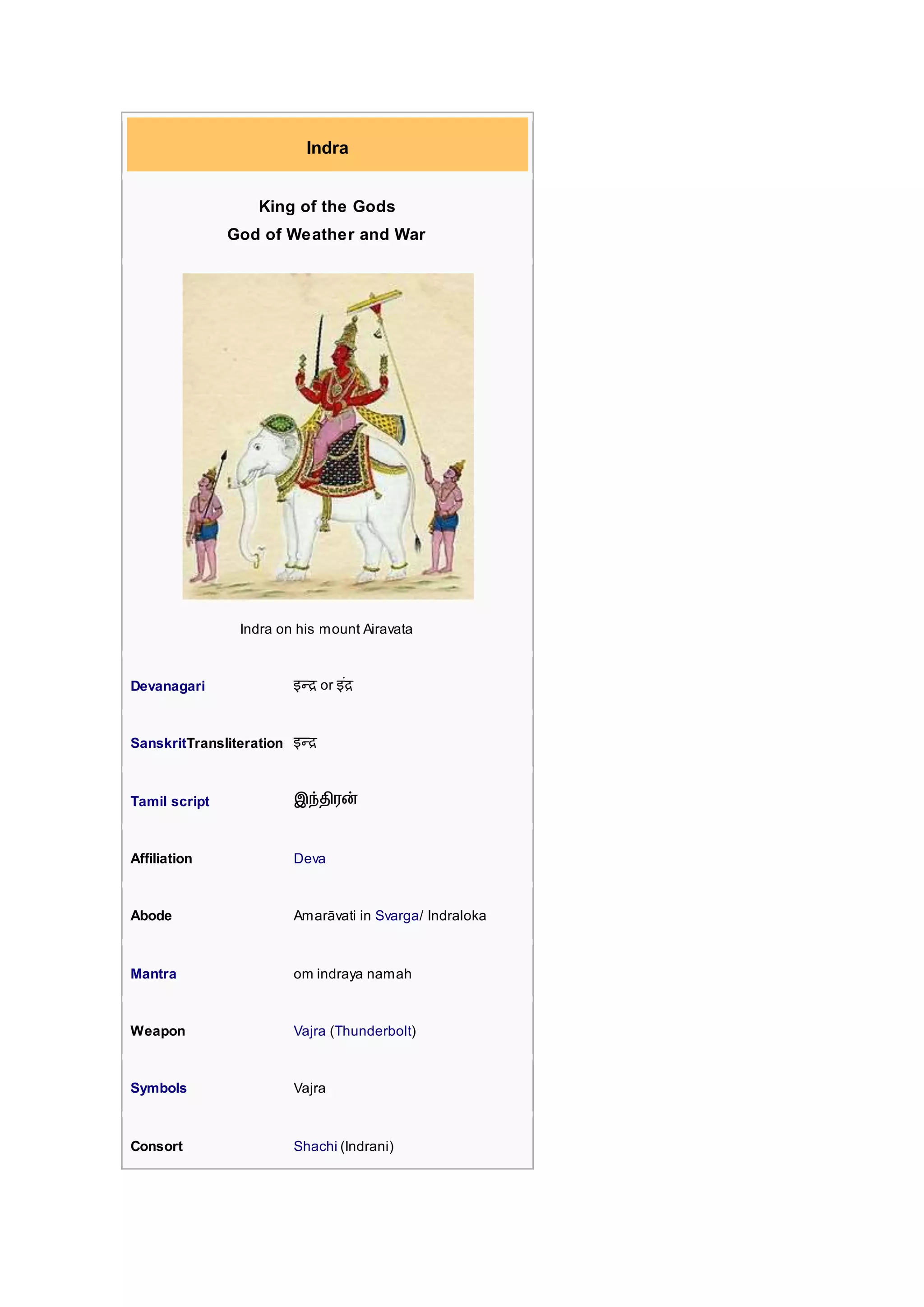 Indra ( king of gods ) ; from www.google.com