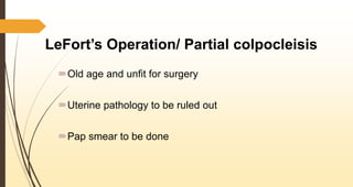 Classification & conservative surgeries for prolapse | PPTX
